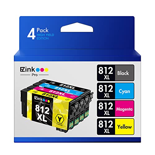 E-Z Ink Pro 812XL Remanufactured Ink Cartridges Replacement for Epson 812 XL 812XL T812XL T812 to use with Workforce Pro WF-7820 WF-7840 EC-C7000 Printer (4 Pack, 1 Black, 1 Cyan, 1 Magenta, 1 Yellow)