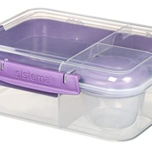 Sistema Bento Box Adult Lunch Box with 2 Compartments, Sandwhich,Salad Dressing Container,Dishwasher Safe,Color May Vary