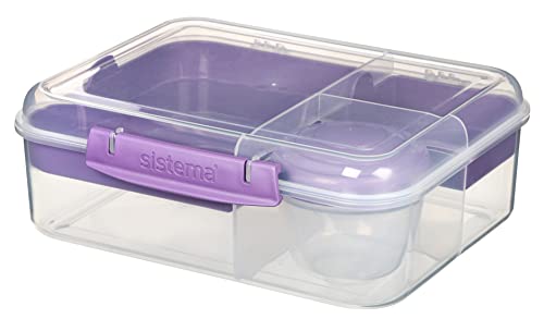 Sistema Bento Box Adult Lunch Box with 2 Compartments, Sandwhich,Salad Dressing Container,Dishwasher Safe,Color May Vary