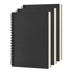 dstelin blank spiral notebook, 3-pack, soft cover, sketch book, 100 pages / 50 sheets, 7.5 inch x 5.1 inch, 100gsm, (black)