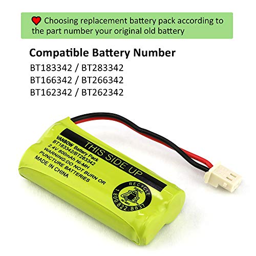 VANBOW BT183342/BT283342 2.4V 800mAh Ni-MH Battery Pack, Compatible with AT&T VTech Cordless Phone Batteries BT166342/BT266342 BT162342/BT262342 CS6709 CS6609 CS6509 CS6409 EL52100 EL50003 (Pack 4)