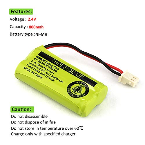 VANBOW BT183342/BT283342 2.4V 800mAh Ni-MH Battery Pack, Compatible with AT&T VTech Cordless Phone Batteries BT166342/BT266342 BT162342/BT262342 CS6709 CS6609 CS6509 CS6409 EL52100 EL50003 (Pack 4)