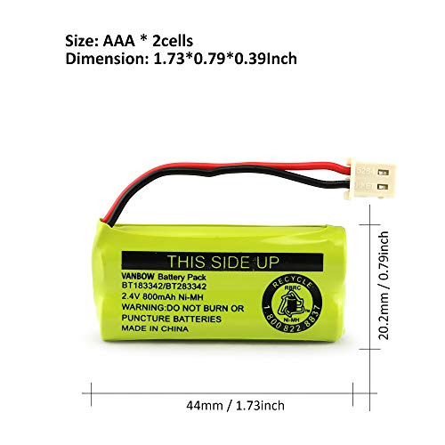 VANBOW BT183342/BT283342 2.4V 800mAh Ni-MH Battery Pack, Compatible with AT&T VTech Cordless Phone Batteries BT166342/BT266342 BT162342/BT262342 CS6709 CS6609 CS6509 CS6409 EL52100 EL50003 (Pack 4)