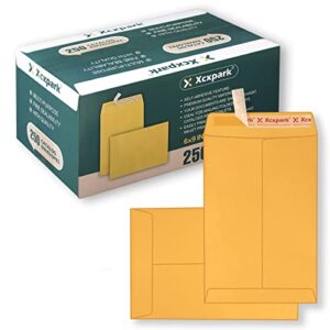 xxcxpark 250 pcs 6×9 inches security catalog envelopes printable self seal envelopes, anti tear brown kraft envelopes for invitation cards, pictures, photos, documents