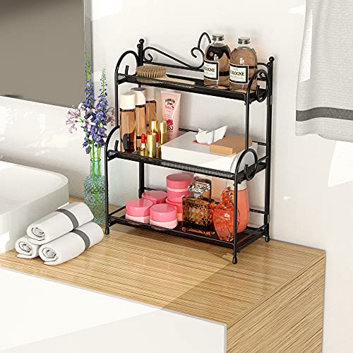 YIUKEA Bathroom Organizer Countertop - 3 Tier Spice Rack Organizer, Counter Organization and Storage for Bathroom, Kitchen, Bedroom, Offices, Foldable