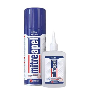 mitreapel super ca glue (1.7 oz) with spray adhesive activator (6.7 fl oz) ca glue with activator for wood, plastic, metal, leather, ceramic&cyanoacrylate glue for crafting&building (1 pk)