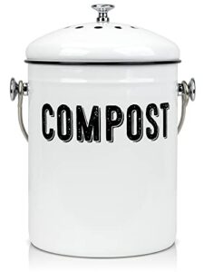 granrosi compost bin kitchen, kitchen compost bin countertop, indoor compost bin, countertop compost bin with lid, 100% rust proof compost bucket w/ non-smell charcoal filters, 1.3 gallon – white