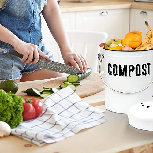 Granrosi Compost Bin Kitchen, Kitchen Compost Bin Countertop, Indoor Compost Bin, Countertop Compost Bin with Lid, 100% Rust Proof Compost Bucket w/ Non-Smell Charcoal Filters, 1.3 Gallon - White