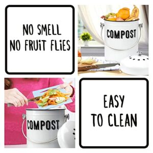 Granrosi Compost Bin Kitchen, Kitchen Compost Bin Countertop, Indoor Compost Bin, Countertop Compost Bin with Lid, 100% Rust Proof Compost Bucket w/ Non-Smell Charcoal Filters, 1.3 Gallon - White