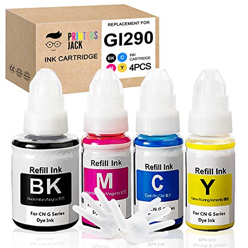 Printers Jack Compatible Canon GI-290 Refill Ink Bottle Kit for Canon PIXMA G4200, PIXMA G3200, PIXMA G4210, PIXMA G2200, PIXMA G1200 Printers