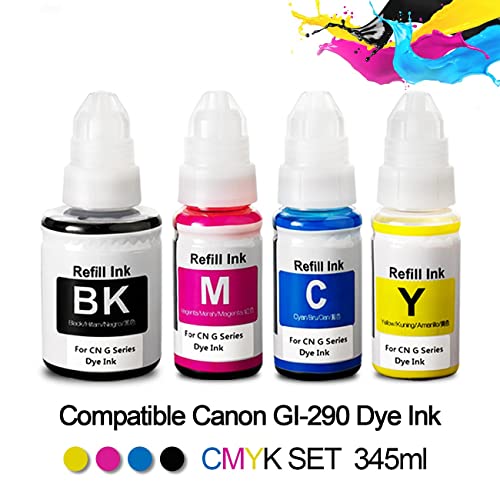 Printers Jack Compatible Canon GI-290 Refill Ink Bottle Kit for Canon PIXMA G4200, PIXMA G3200, PIXMA G4210, PIXMA G2200, PIXMA G1200 Printers