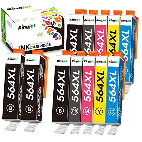 Kingjet Compatible 564 Ink Cartridge Replacement for HP 564 564 XL, (12 Combo Pack with Photo Black) for Photosmart 5520 6510 6520 7520 7525 Premium C309A C410A DeskJet 3520 3522