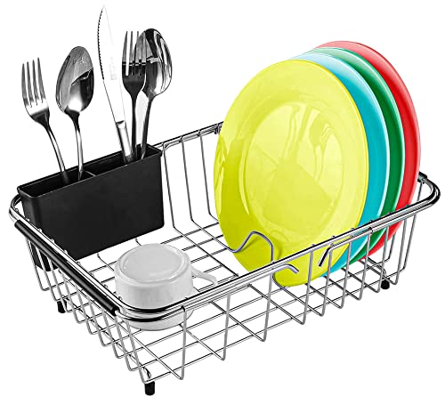 KESOL Expandable Over The Sink Dish Drying Rack / Dish Rack in Sink with Utensil Holder | 304 Stainless Steel Dish Racks for Kitchen Counter | Rustproof Dish Drainer / Sink Drying Rack - Small