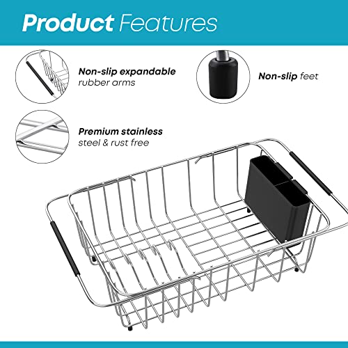 KESOL Expandable Over The Sink Dish Drying Rack / Dish Rack in Sink with Utensil Holder | 304 Stainless Steel Dish Racks for Kitchen Counter | Rustproof Dish Drainer / Sink Drying Rack - Small