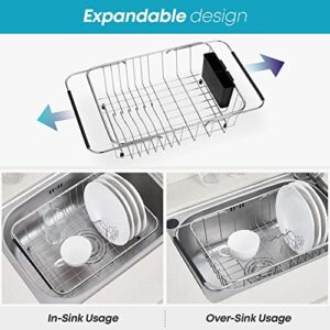 KESOL Expandable Over The Sink Dish Drying Rack / Dish Rack in Sink with Utensil Holder | 304 Stainless Steel Dish Racks for Kitchen Counter | Rustproof Dish Drainer / Sink Drying Rack - Small