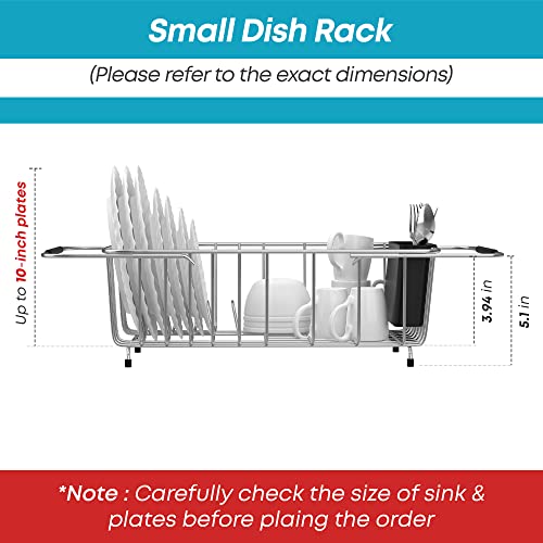 KESOL Expandable Over The Sink Dish Drying Rack / Dish Rack in Sink with Utensil Holder | 304 Stainless Steel Dish Racks for Kitchen Counter | Rustproof Dish Drainer / Sink Drying Rack - Small