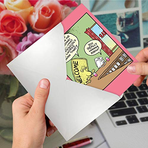 NobleWorks - 1 Happy Birthday Greeting Card Funny - Cartoon Comic Humor, Celebrate Birthdays Notecard - Welcome Mat C9283BDG