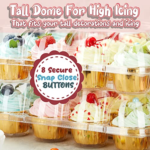 (12 Pack x 20 Sets) Gencywe Stackable Cupcake Carrier with 240 Pack Cupcake Liners, Plastic Cupcake Boxes Holders for 12 Cupcakes, High Tall Dome Lid Cupcake Containers, Clear Disposable Cupcake Trays