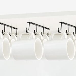 Mkono Under Cabinet Mug Hanger Set of 3 Metal Mug Hooks Coffee Cup Holder with 12 Hooks Simple Coffee Mug Organizer for Cabinet Shelf Modern Mug Storage Display Rack for Kitchen Coffee Bar, Black