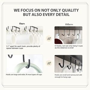 Mkono Under Cabinet Mug Hanger Set of 3 Metal Mug Hooks Coffee Cup Holder with 12 Hooks Simple Coffee Mug Organizer for Cabinet Shelf Modern Mug Storage Display Rack for Kitchen Coffee Bar, Black