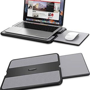 AboveTEK Portable Laptop Lap Desk w/ Retractable Left/Right Mouse Pad Tray, Non-Slip Heat Shield Tablet Notebook Computer Stand Table w/ Sturdy Stable Cooler Work Surface for Bed Sofa Couch or Travel