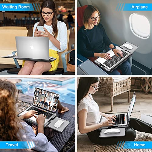 AboveTEK Portable Laptop Lap Desk w/ Retractable Left/Right Mouse Pad Tray, Non-Slip Heat Shield Tablet Notebook Computer Stand Table w/ Sturdy Stable Cooler Work Surface for Bed Sofa Couch or Travel