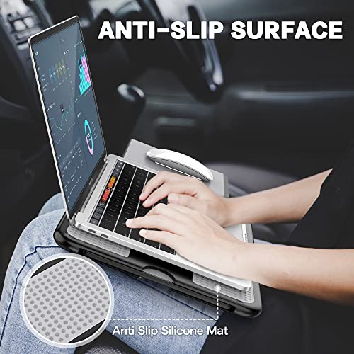 AboveTEK Portable Laptop Lap Desk w/ Retractable Left/Right Mouse Pad Tray, Non-Slip Heat Shield Tablet Notebook Computer Stand Table w/ Sturdy Stable Cooler Work Surface for Bed Sofa Couch or Travel