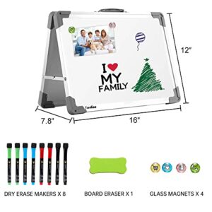 Small Dry Erase White Board – Magnetic Desktop Foldable Whiteboard Portable Mini Easel Double Sided on Table Top with Holder for Kids Drawing, Teacher Instruction, Memo Board