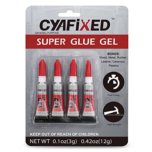 Super Glue Gel by CYAFIXED, 4-Pack of Single-Use Tubes, “All Purpose” CA Glue, Fast Drying, No Drip Gel Formula.105 oz Each