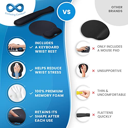 Everlasting Comfort Mouse Pad with Wrist Support - Includes Keyboard Wrist Rest - Ergonomic Memory Foam Desk Cushion for Carpal Tunnel - Computer, Laptop, Typing and Gaming Accessories