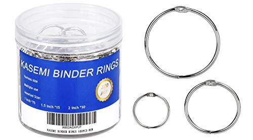 Binder Rings,KASEMI 100pcs Book Rings Assorted Sizes (1,1.5,2 inch) for School,Classroom,Office