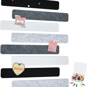 Vuzvuv 8Pcs Black White Grey Felt Pin Board Bar Strips with 35 Pushpins, Self-Adhesive Lightweight Bulletin Board Bar Strips No Damage for Wall,for Paste Notes, Photos, Schedules, Announcements.