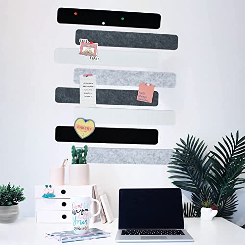 Vuzvuv 8Pcs Black White Grey Felt Pin Board Bar Strips with 35 Pushpins, Self-Adhesive Lightweight Bulletin Board Bar Strips No Damage for Wall,for Paste Notes, Photos, Schedules, Announcements.