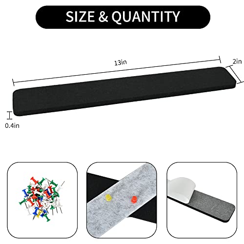 Vuzvuv 8Pcs Black White Grey Felt Pin Board Bar Strips with 35 Pushpins, Self-Adhesive Lightweight Bulletin Board Bar Strips No Damage for Wall,for Paste Notes, Photos, Schedules, Announcements.