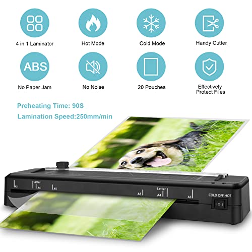 Laminator,A3/A4/A5/A6 Laminator Machine 11x17,90s Fast Warm-Up,4 in 1 Laminating Machine with Cutter,Protractor,Corner Rounder,Thermal Laminator with 20 Laminating Pouches for Home Office School Use