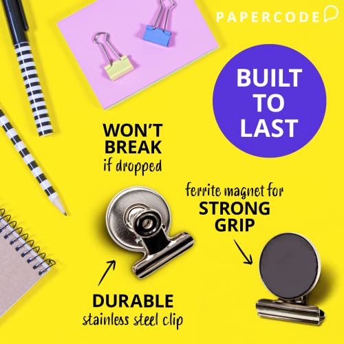 Papercode Magnetic Clips for Whiteboard & Fridge - 12 Pack Scratch-Free Refrigerator Magnet Clips Heavy Duty for Organizing & Decorating Kitchen or Office with Free Notepad