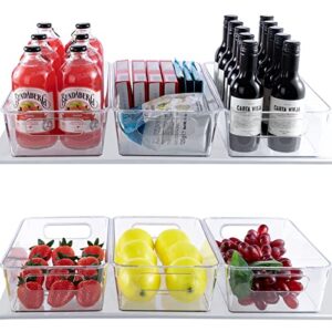 homer set of 6 refrigerator organizer bins, pantry organization and storage bins, fridge organizers with cutout handles, clear plastic storage bins for pantry – bpa free kitchen organizers