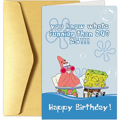 Funny 25th Birthday Card, Cute 25th Birthday Greeting Card for Women Men, Sponge Bob and Patrick Star Meme Bday Card