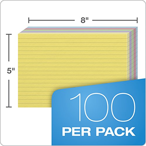 Oxford 5 x 8 Inches Ruled Assorted Index Cards, 100 Per Pack (35810)