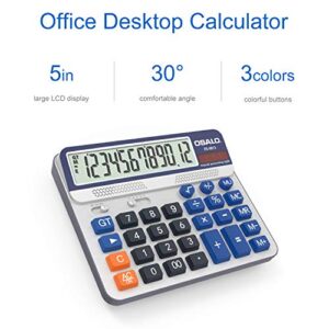 Desktop Calculator Extra Large 5-Inch LCD Display 12-Digit Big Number Accounting Calculator with Giant Response Button, Battery & Solar Powered, Perfect for Office Business Home Daily Use(OS-6815)