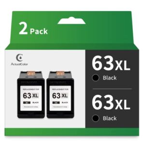 actualcolor c remanufactured ink cartridge replacement for hp 63xl black ink cartridge 63 xl for envy 4520 4512 officejet 3830 5255 5258 4655 4650 4652 deskjet 3630 3632 2132 1112 printer (2 black)