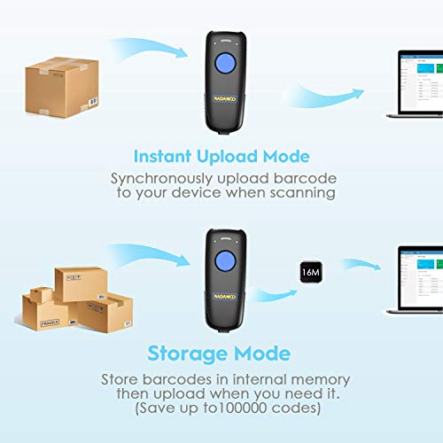 NADAMOO Wireless Barcode Scanner Compatible with Bluetooth, with Charging Dock, Portable USB 1D Bar Code Scanner for Inventory, 2.4G Wireless & Wired Barcode Reader for Tablet iPhone iPad Android iOS