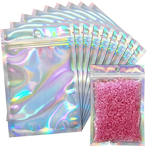 EgticLive 100 Pack Holographic Bags for Small Business, 4 x 6", Resealable Ziplock Foil Pouch Bags for Multipurpose Storage (4 X 6 inches)