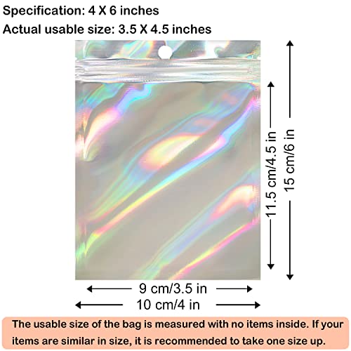 EgticLive 100 Pack Holographic Bags for Small Business, 4 x 6", Resealable Ziplock Foil Pouch Bags for Multipurpose Storage (4 X 6 inches)