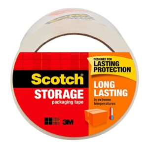 scotch long lasting storage packaging tape, 1.88″ x 54.6 yd, designed for storage and packing, stays sealed in weather extremes, 3″ core, clear, 1 roll (3650)