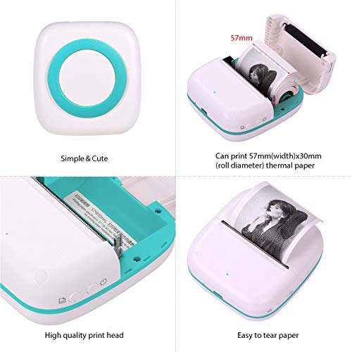 KXDFDC Mini Pocket Printer BT Portable Instant Mobile Printer 57mm Thermal Paper Receipt Label Sticker Memo Photo Printing (Color : Blue)