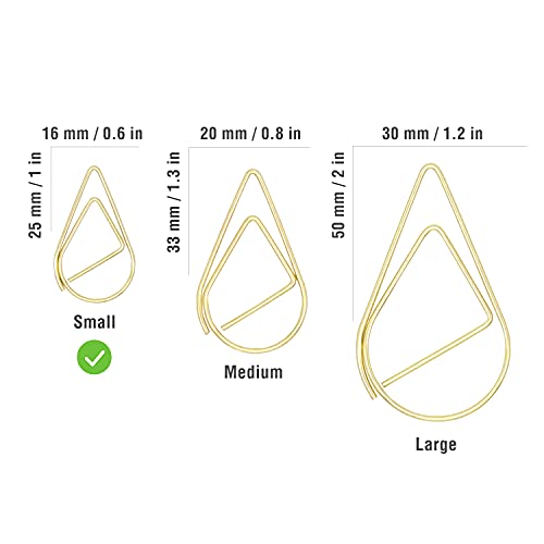 250 Pieces Gold Cute Paper Clips Teardrop Stainless Steel Drop-Shaped Paper Clips for Office School Supplies Wedding Invitations Crafts Scrapbooking Bookmarks Kids Women Planners (1 inch) by DEEDYGO