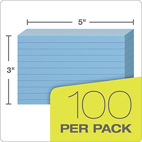 Oxford Ruled Color Index Cards, 3" x 5", Blue, 100 Per Pack (7321 BLU)