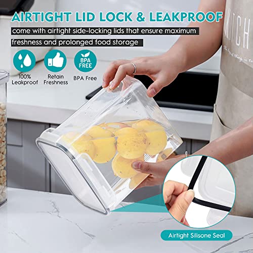 21 Pack Airtight Food Storage Containers Set, Kitchen & Pantry Organization Containers for Cereal, Flour & Sugar, BPA Free Plastic Cereal Container with Easy Lock Lids, Labels, Marker & Spoon Set