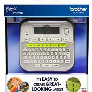 Brother P-touch, PTD210, Easy-to-Use Label Maker, One-Touch Keys, Multiple Font Styles, 27 User-Friendly Templates, White